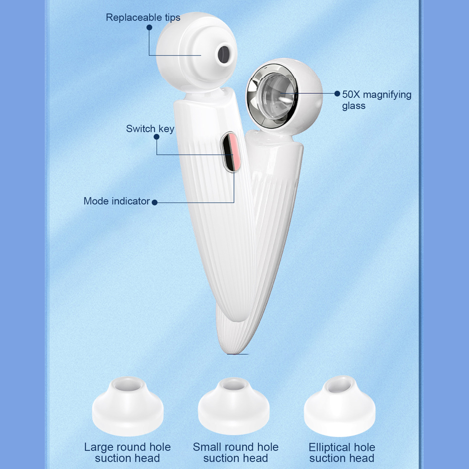 Blackhead Remover Pore Vacuum Device USB Rechargeable 2 Suction Probes ...