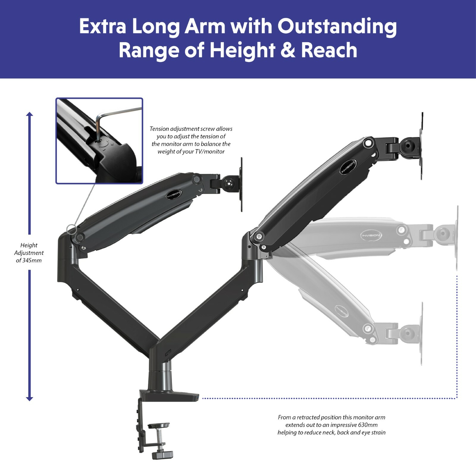 Invision 22"-32" Screens Dual PC Monitor Arm Bracket Desk Stand Mount ...