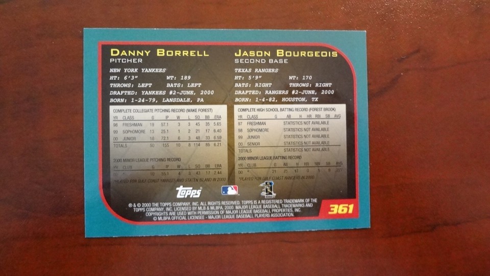 2001 TOPPS # 361 DRAFT PICKS DANNY BORRELL/JASON BOURGEOIS BASEBALL ...