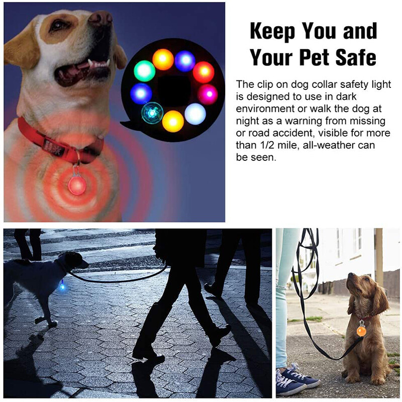 Waterproof Pet Dog Cat Collar LED Luminous Light Night Safety Clips Tag ...