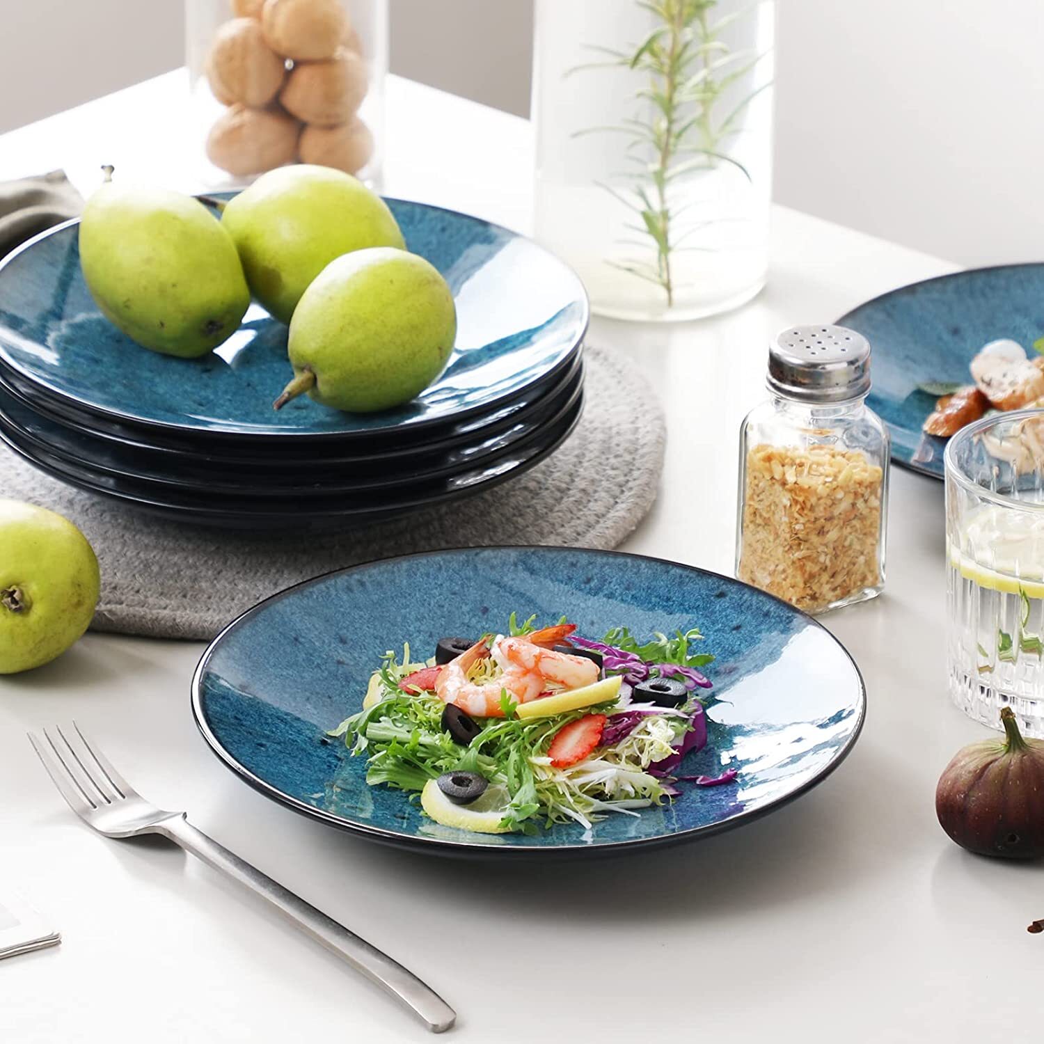 vancasso BUBBLE Blue Dinner Plate Set of 6 10.5 Inch Dish Set Large ...