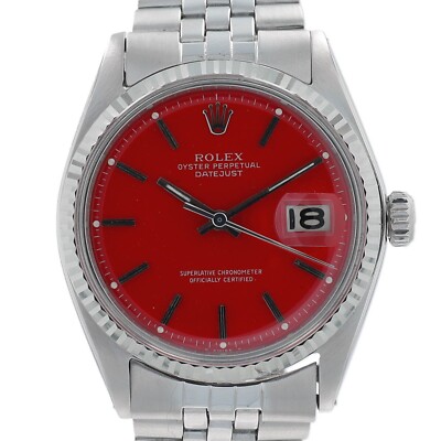 Rolex Mens Datejust Watch Red Index Dial White Gold Fluted Bezel ...