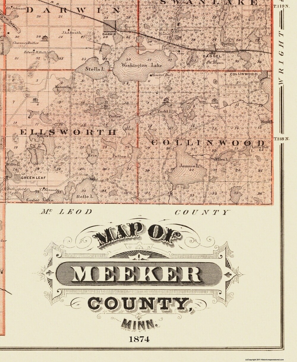 Historic County Map - Meeker County Minnesota - Andreas 1874 - 23 x 28 ...