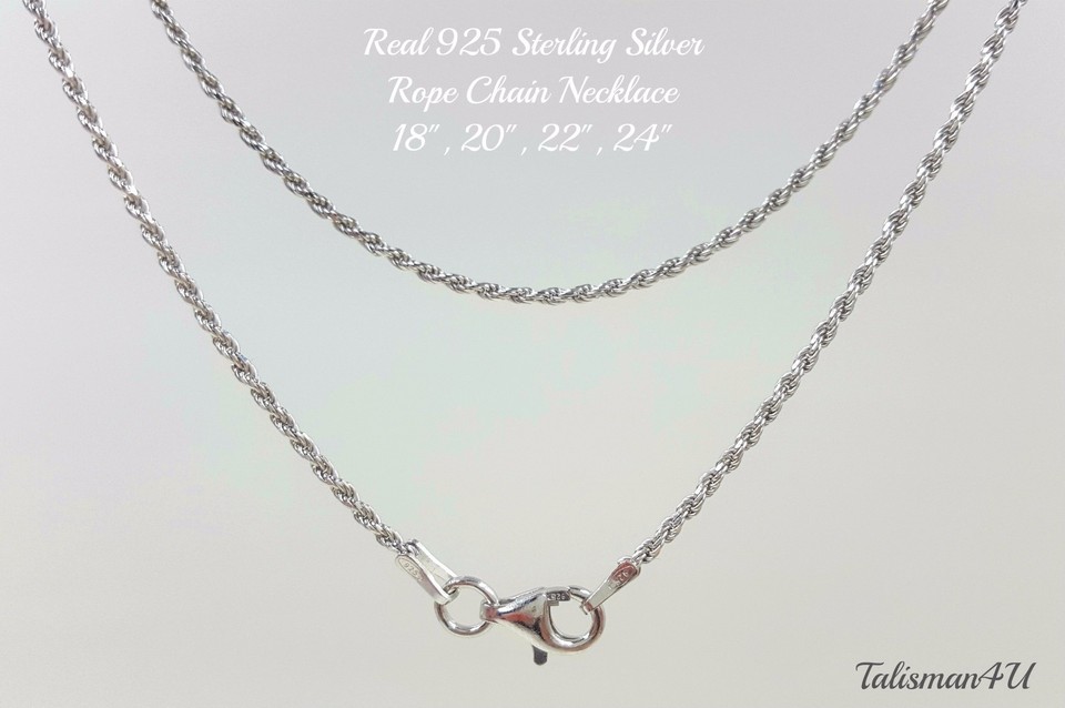 Genuine 925 Sterling Silver Rope Chain Necklace 1.5 mm Italy 18" 20" 22 ...