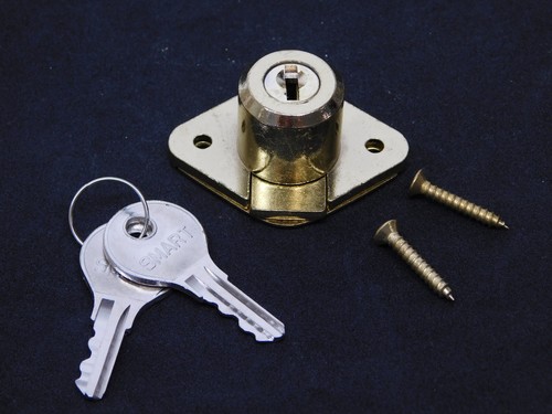 DESK OFFICE DRAWER CABINET LOCK BRASS 7/8"DIA x 3/4"L Cylinder (Keyed ...