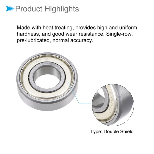 2pcs Deep Groove Ball Bearing 6001ZZ Model 12x28x8mm Carbon Steel ...