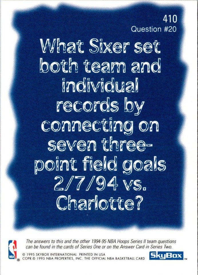 1994 Hoops Philadelphia 76ers #410 Philadelphia 76ers Basketball Card ...