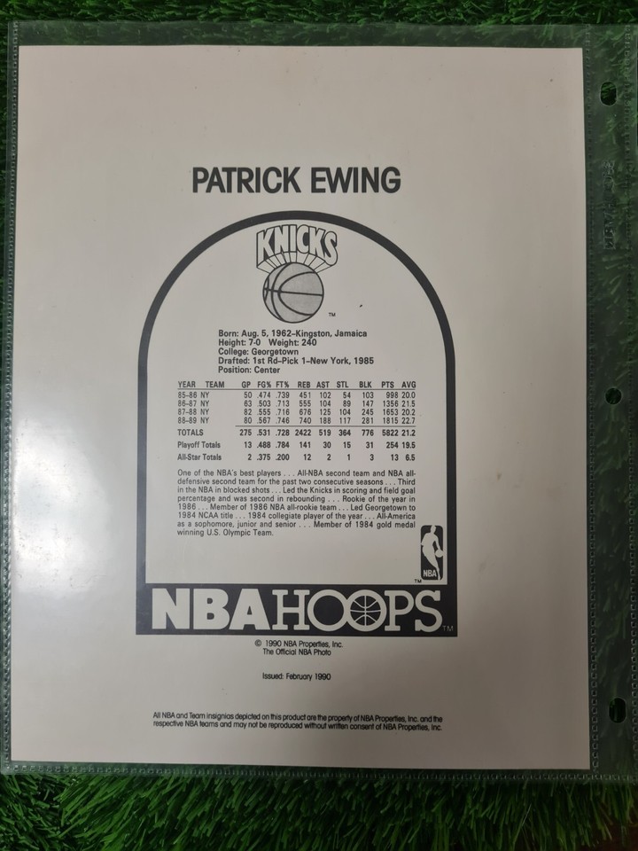 NBA Hoops Basketball Photo 1990 Patrick Ewing NY KNICKS #ISSUED: FEB ...