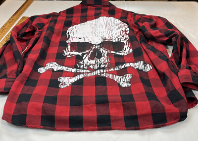 Hot Leather Men’s 3xl Buffalo Plaid Flannel Red Black Skull | eBay