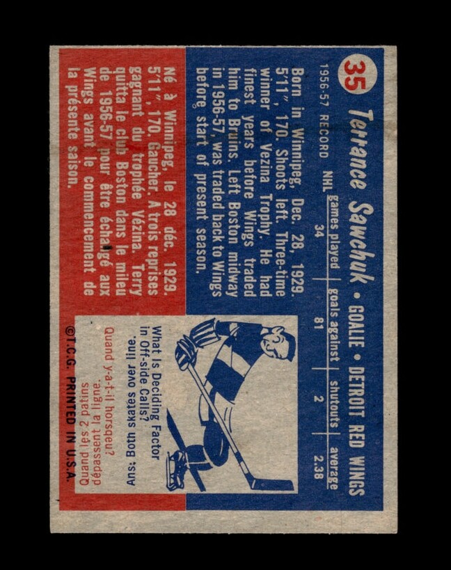 1957-58 Topps Set-Break # 35 Terry Sawchuk EX-EXMINT *GMCARDS* | eBay