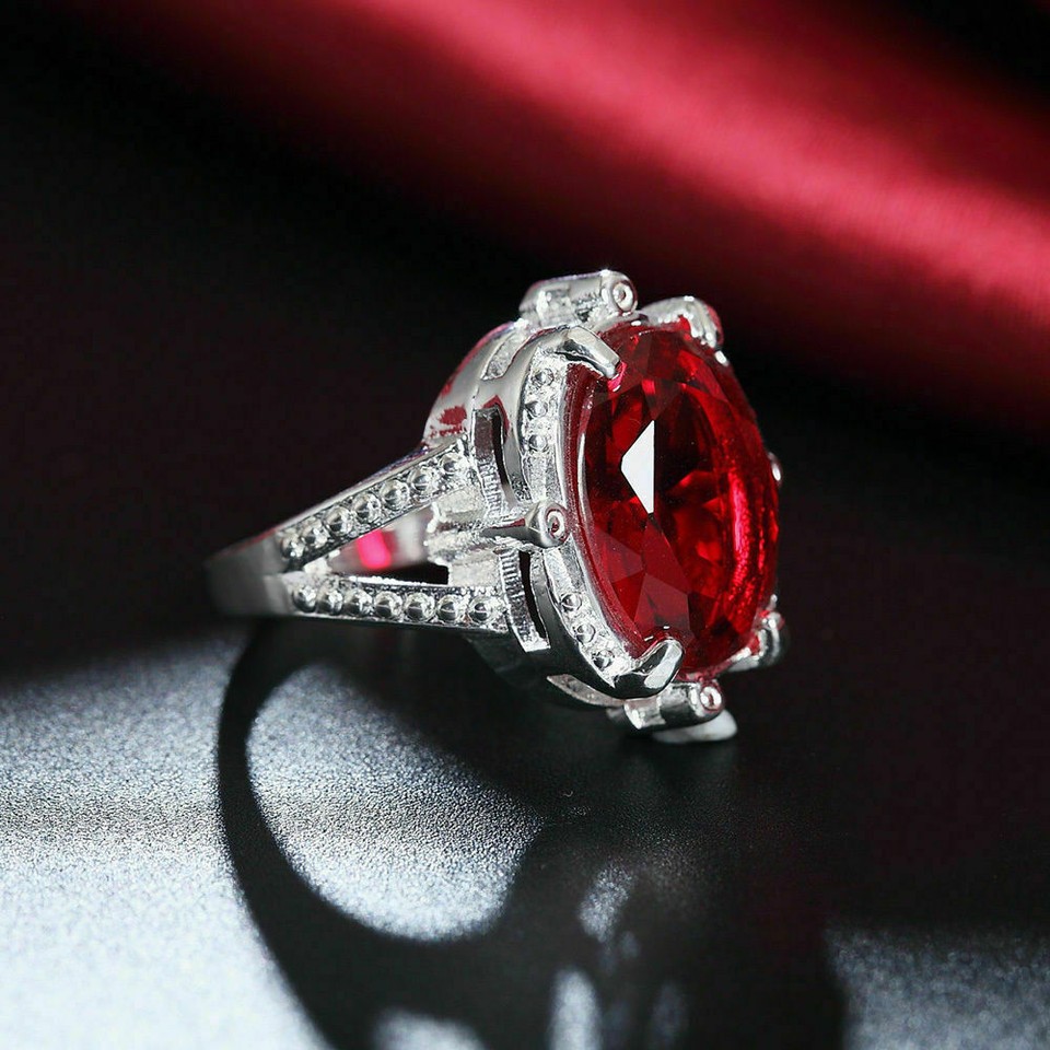 935 Argentium Silver 1.05CT Ruby Garnet White Topaz CZ Wedding Engagement Ring | eBay