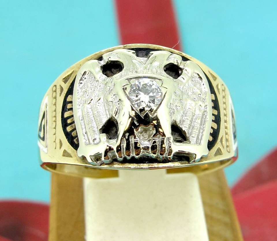 .15 ct Diamond 10k White & Yellow Gold 32 Degree Scottish Rite Ring ...