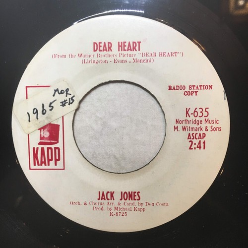 Jack Jones - Dear Heart / Emily 1964 7", Promo Kapp Records K-635 Very ...