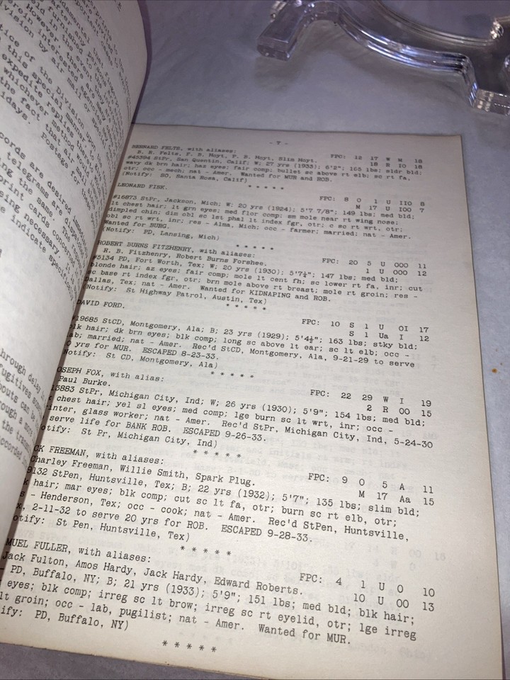 Nov 1 1933 U S Bureau Of Investigation FBI Bulletin Wanted Fugitives ...