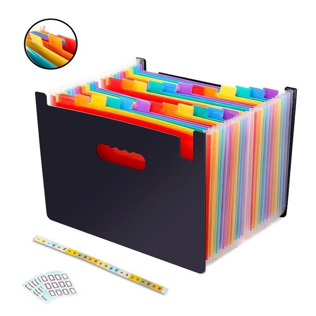 24 Pockets Expanding File Folder W/ Cover Accordion Organizer A4 Letter ...