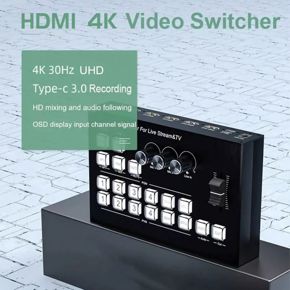 4K Video Switcher 4 HDMI Camera Streaming Live Production Broadcasting ...