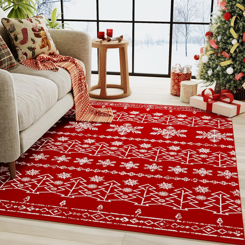 Christmas Area Rug 3X5 Red Washable Kitchen Rug Xmas Snowflake Holiday ...