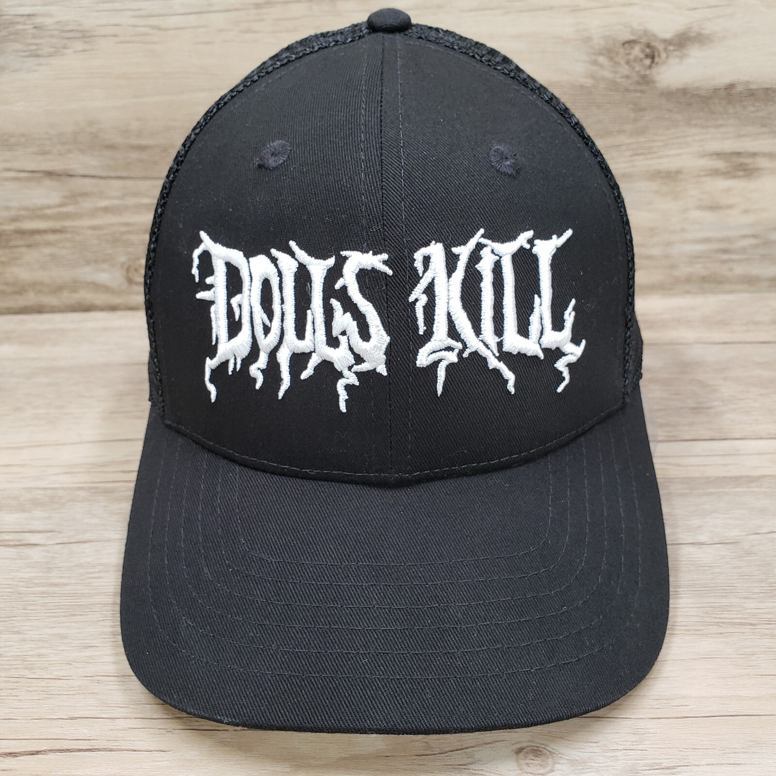 Dolls Kill Hat Cap Mens Snap Back Black White Spell Out Trucker Mesh ...
