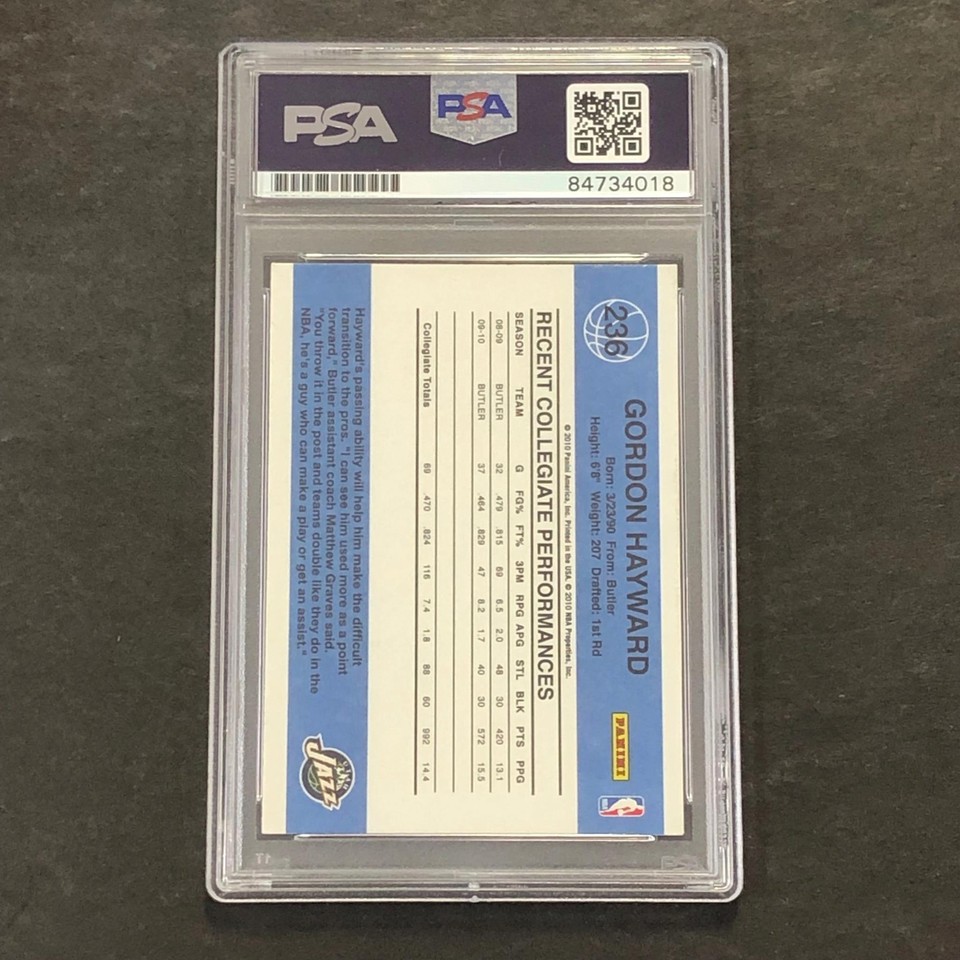 2010-11 Donruss Rated Rookie #236 Gordon Hayward Signed AUTO 10 PSA ...