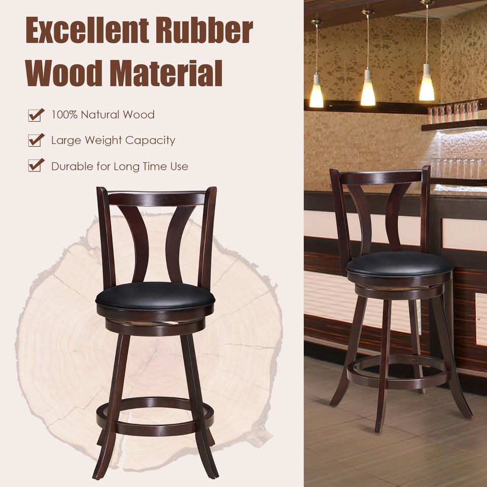 Set of 4 Swivel Bar Stools 24" Counter Height Leather Padded Chair for ...