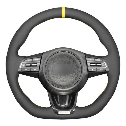 Hand Sew Yellow Marker Black Suede Car Steering Wheel Cover for Kia ...