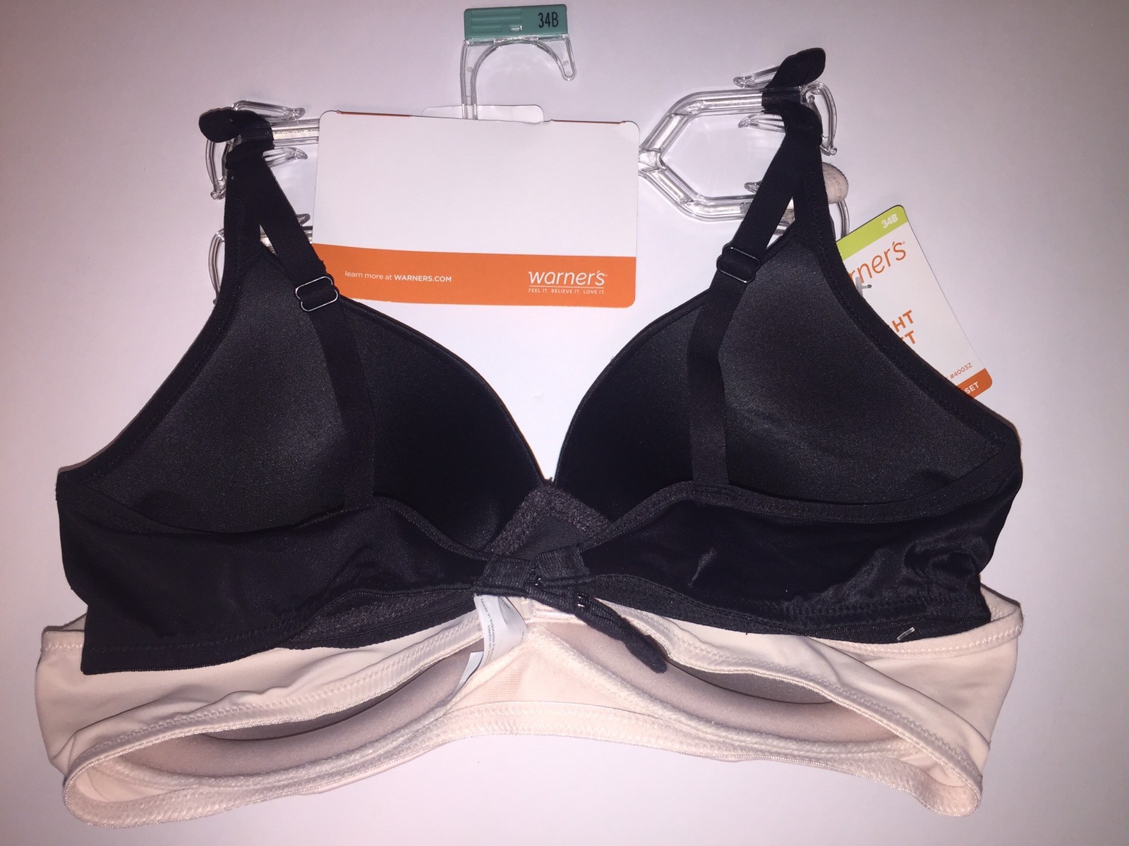 Two WARNERS 4003 Wire Free Light Natural Lift Bras Ivory / Black NWT ...