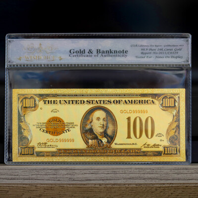 100mg 24K Gold 1928 $100 Dollars Gold Certificate Banknote with White ...