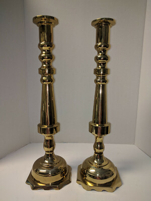 VINTAGE 19" TALL 2 SOLID BRASS CHURCH CANDLE HOLDER | eBay