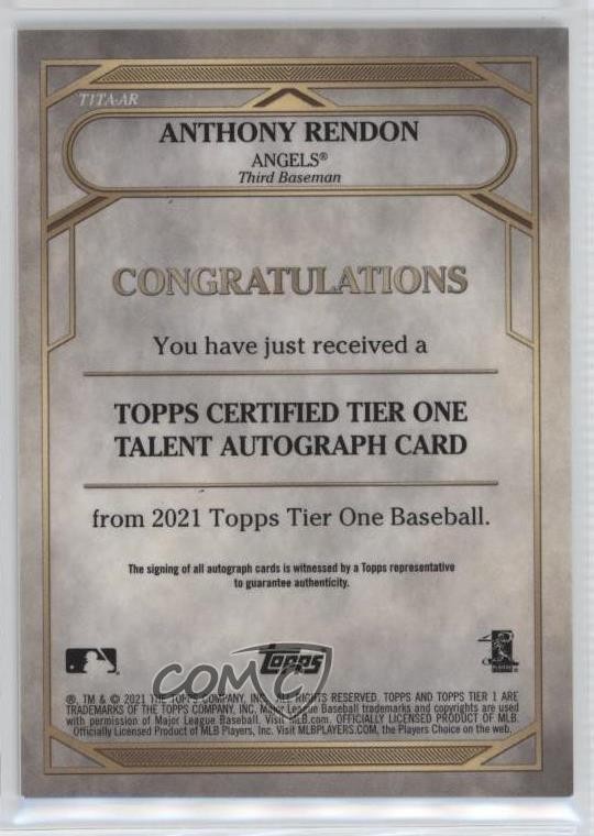 2021 Topps Tier One Talent Bronze Ink /25 Anthony Rendon #T1TA-AR Auto ...