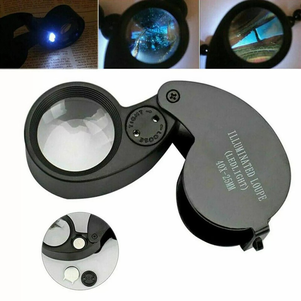 40X Magnifying Glass Jewelers Pocket Loupe Magnifier Lighted LED ...