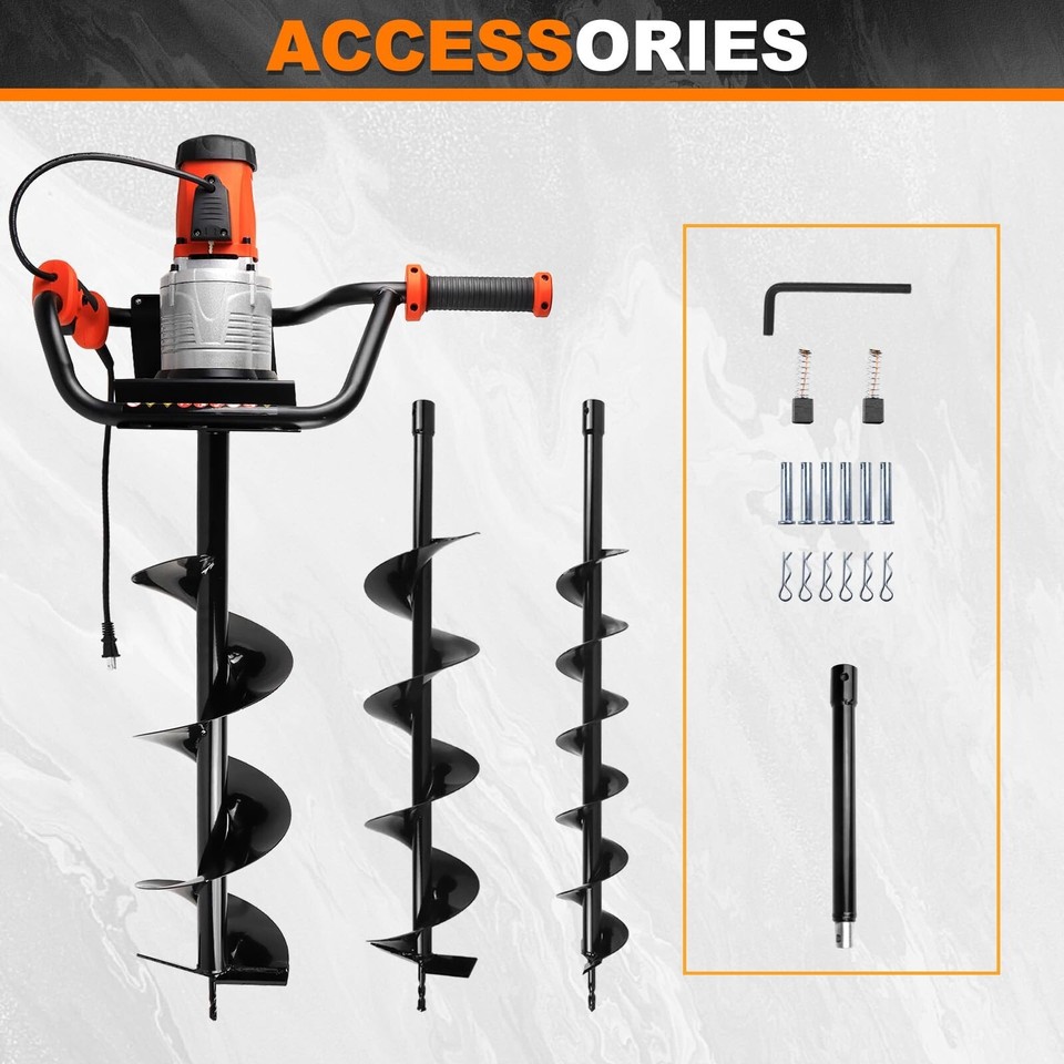 1700W Electric Post Hole Digger Earth Auger with 4"+6"+8" Digging Auger ...