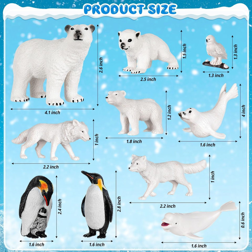 20 Pcs Arctic Animals Toy Sets Includes 10 Pcs Polar Animals Figurines ...