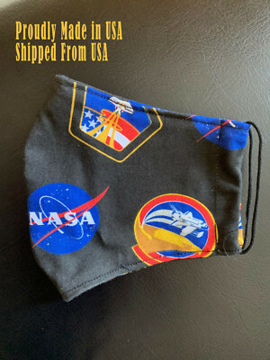 Reusable Double Layer Pocket NASA Spaceship Rockets Fabric Face Mask ...
