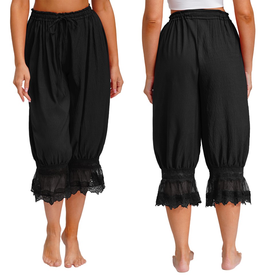 Womens Lace Trim Long Bloomers Flared Slips Pantaloons Bottoms Role ...