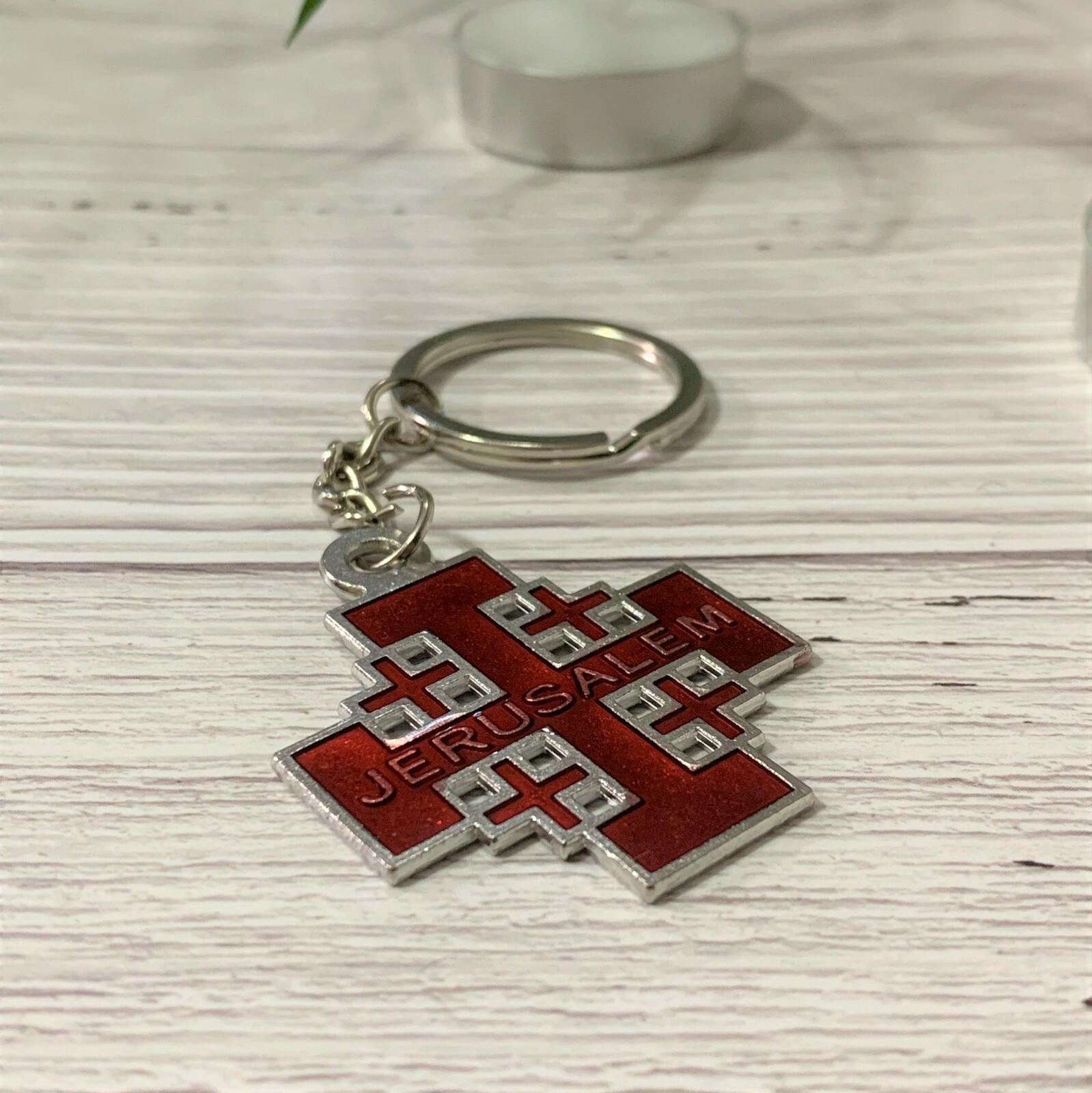 Cross Keychain Squire Souvenir Metal Red Keychain Catholic keyRing ...