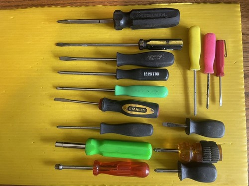 15 PC. SCREWDRIVER LOT USED 3”-8”STANLEY-STEELMAN-IRONTON-PITTS MADE ...