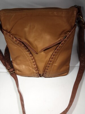 GAL Dark Gold Metallic Leather W/Brown Woven Trim And Crossbody Strap ...