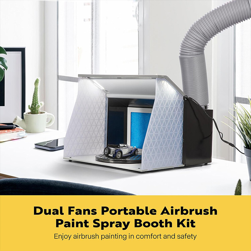 Portable Airbrush Spray Booth Hobby Paint Booth Kit with LED Lights ...