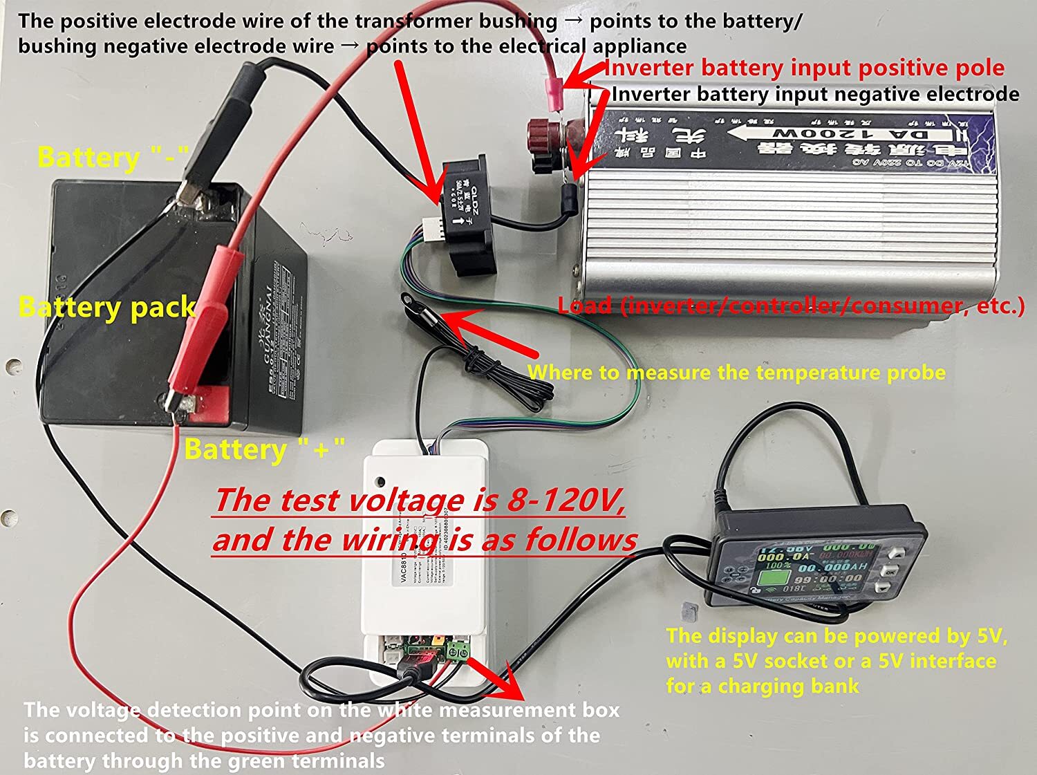 VAC8810 500V Wireless Battery Monitor Meter VOLT AMP AH SOC Remaining ...