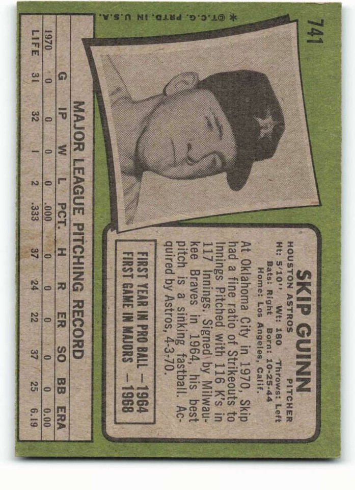 1971 Topps #741 Skip Guinn EX/NM Astros ID:320184 | eBay
