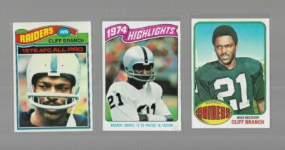 Lot of (3) 1975,76,77 Topps Football Cards Cliff Branch HOF Raiders VG ...
