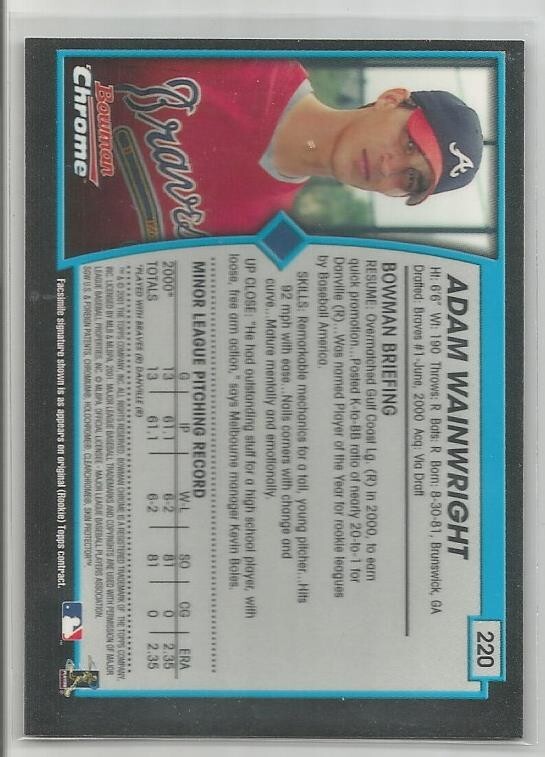 2001 Bowman Chrome Adam Wainwright Card #220 Atlanta Braves | eBay