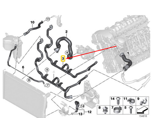 BMW 3 E90 HEATER RETURN - THERMOSTAT HOSE 17127525869 7525869 NO DUTY ...