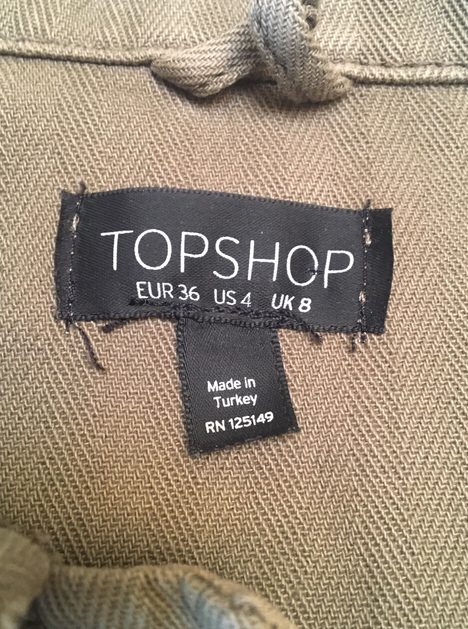 Topshop Women’s Khaki Green Utility Jacket US Sz US4 Army Military ...