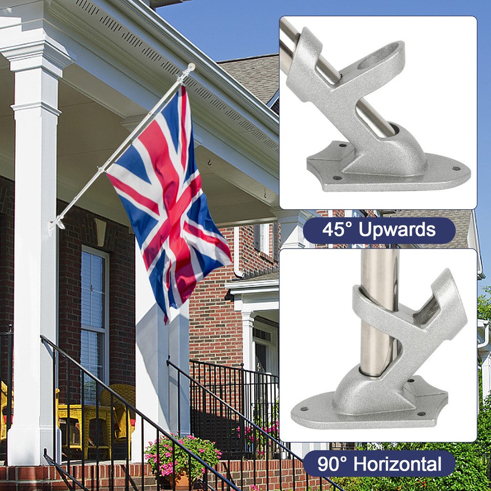 6FT Wall Mounted Mount Telescopic Flag Pole Top Ball Stainless Steel ...