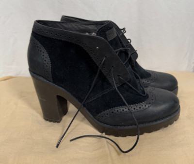 Sperry Top Sider Emory Black Suede Leather Wingtip Heel Booties Women ...