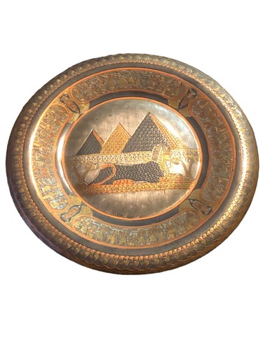 EGYPTIAN HANDMADE ETCHED METAL WALL PLATE DECOR SPHINX PYRAMIDS 9” | eBay