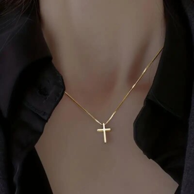 Luxury Golden Cross Shape Pendant Necklace Adjustable Clavicle Chain ...