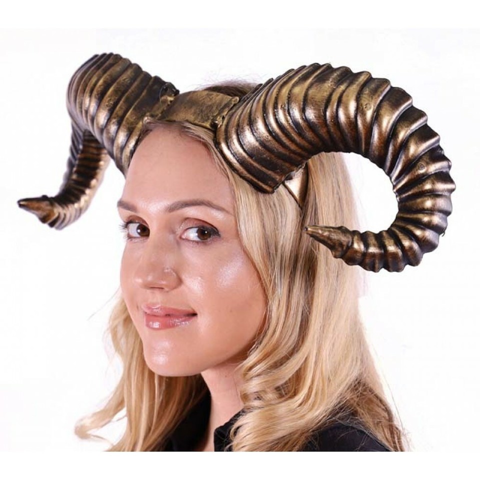 TWISTED BULL RAM GOAT ARIES BEAST HORNS DEMON DEVIL COSTUME HEADPIECE ...
