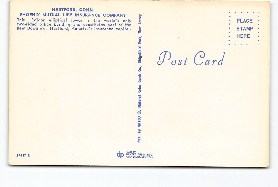 Phoenix Mutual Life Insurance Company Hartford CT Chrome Postcard Vtg ...